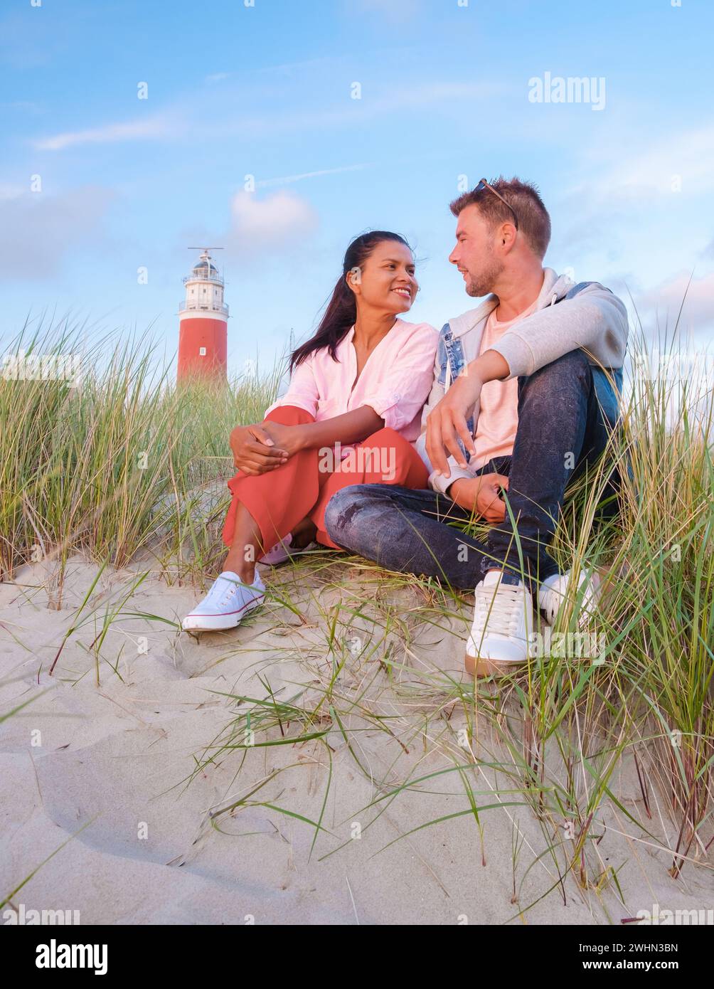 A couple of men and women on vacation at the Dutch Island Texel Stock ...