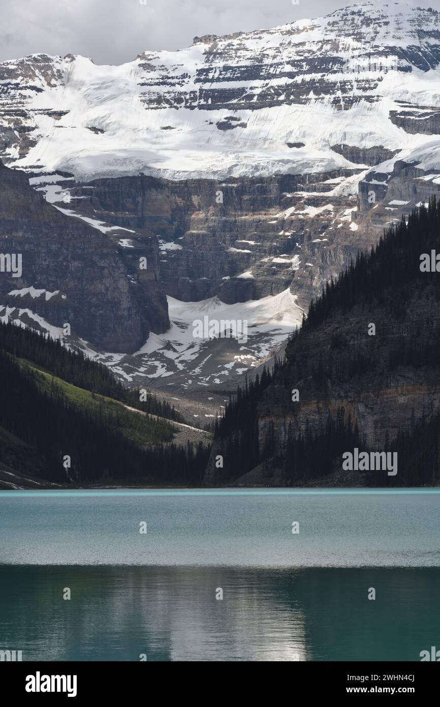 Snow capped Mount Victoria, in the Rocky Mountains, dominates the view ...