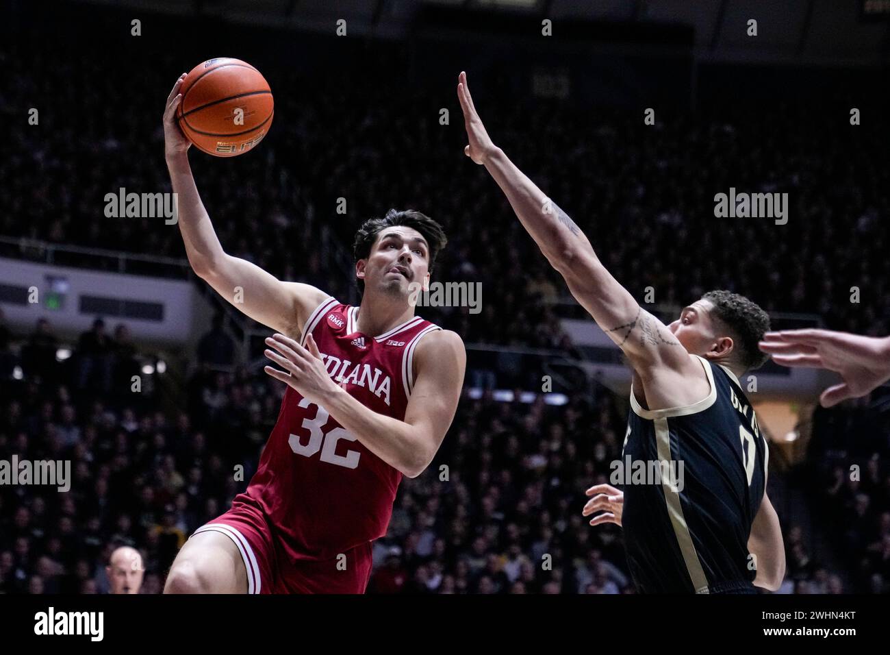 Indiana guard Trey Galloway (32) shoots over Purdue forward Mason ...