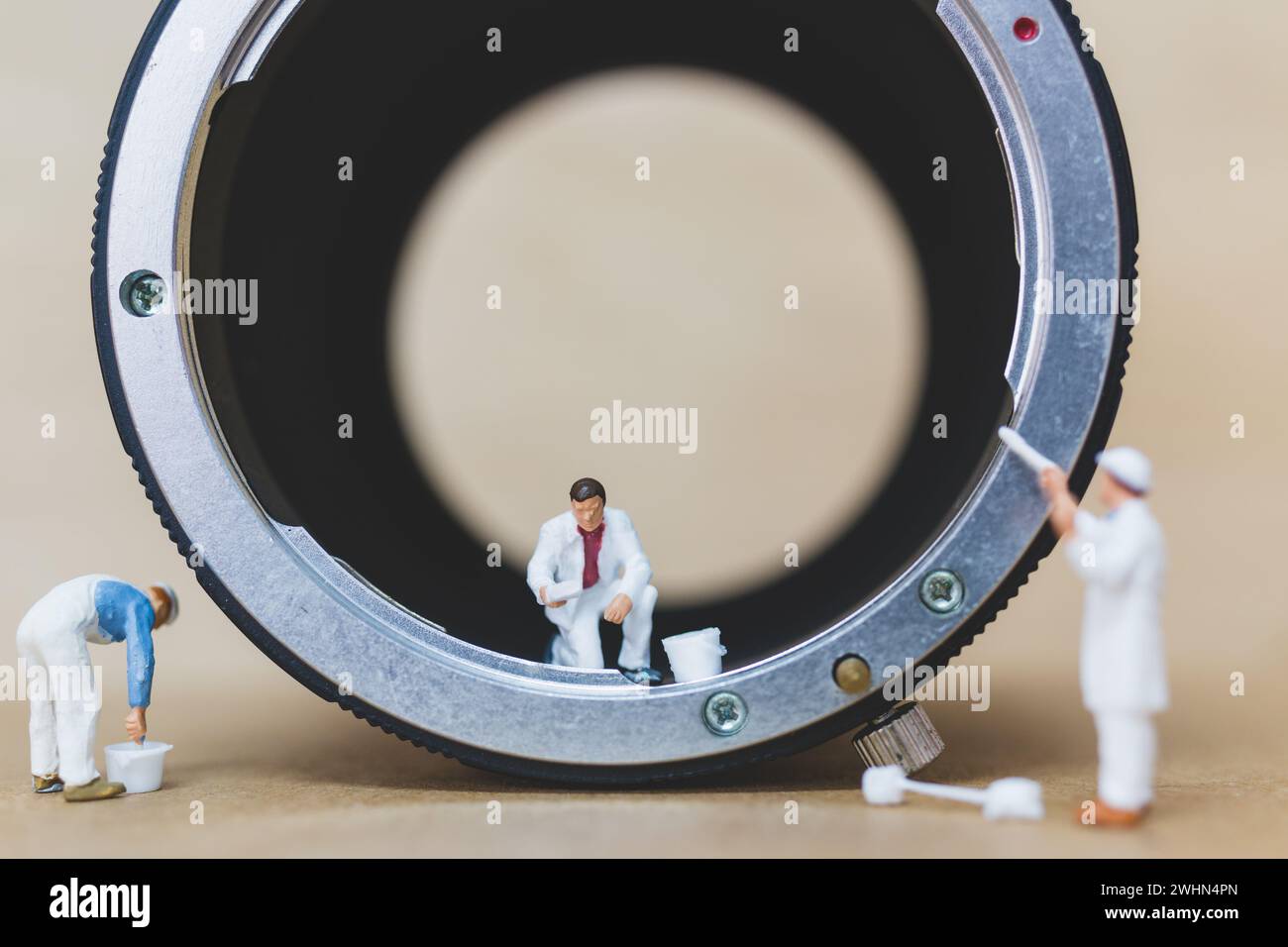 Miniature people : Worker team checking The pipe Stock Photo - Alamy