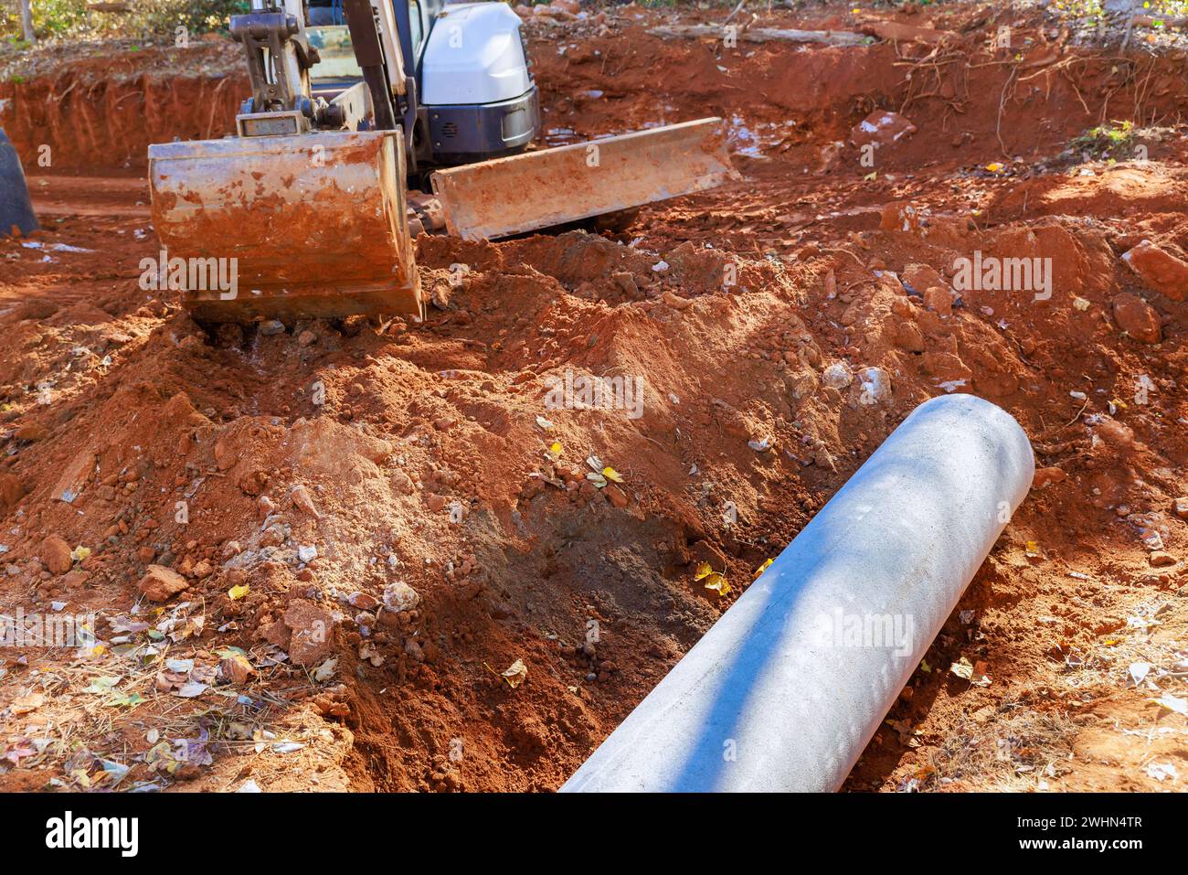 At construction site, laying rainwater pipes will allow rainwater to ...