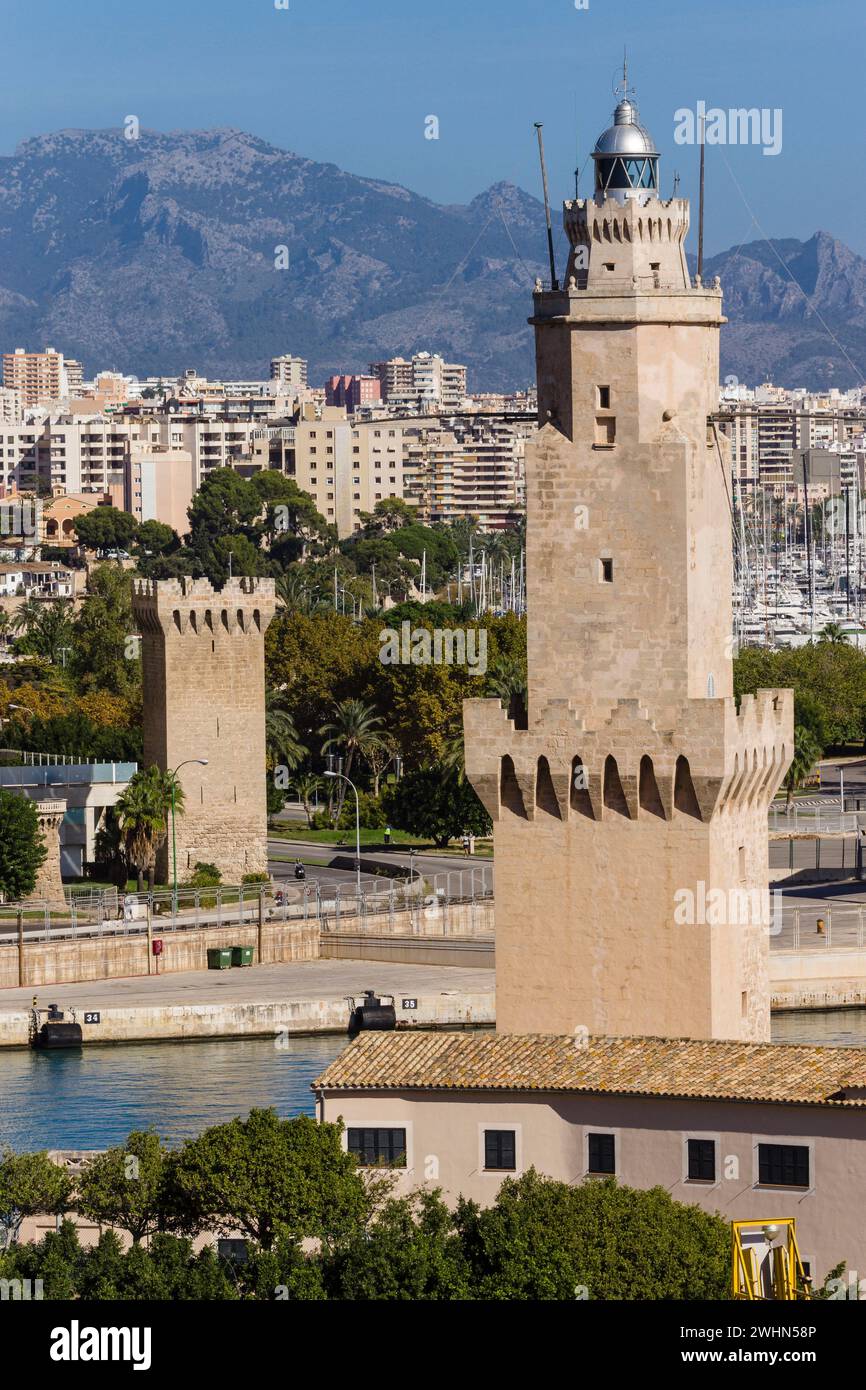 Paraires tower and Signal Tower of Porto Pi lighthouse Stock Photo - Alamy