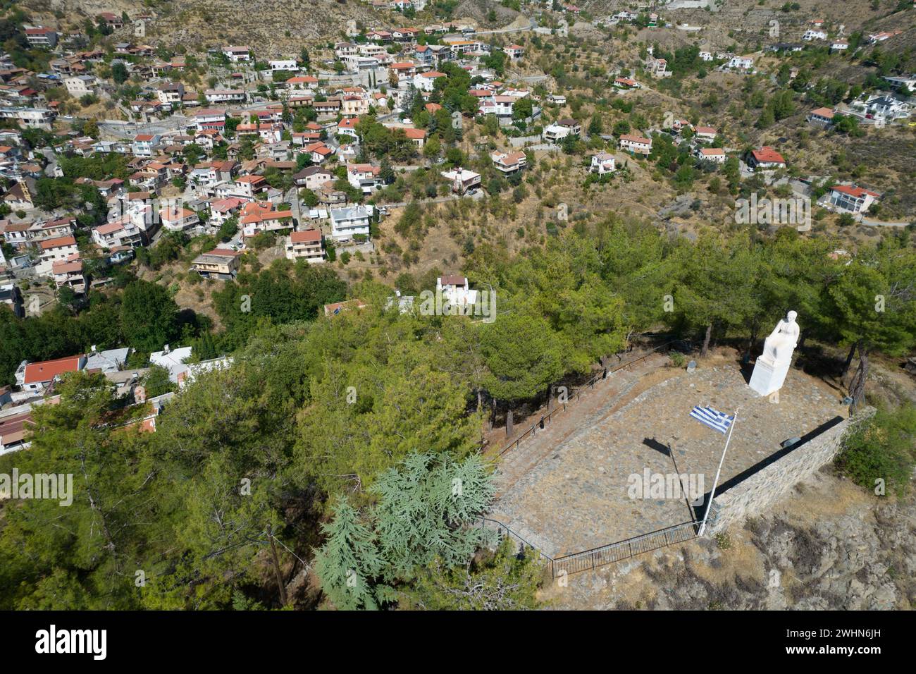 Aerial drone photograph of the mountain village of Palaichori. Nicosia ...