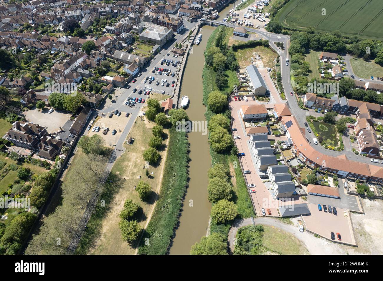 Drone aerial scenery of Sandwich village in Kent United Kingdom. Top ...