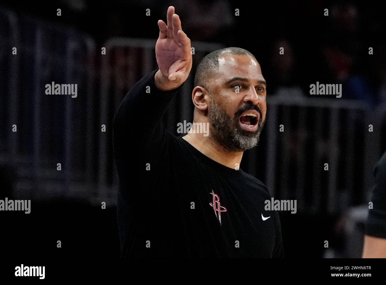 Houston Rockets head coach Ime Udoka directs his players on the floor ...