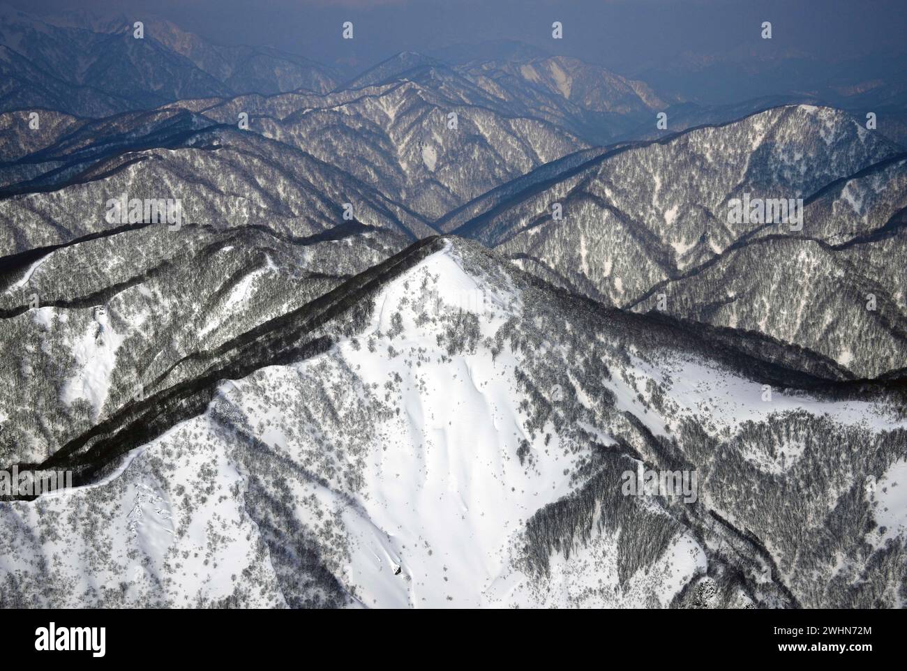 An aerial photo shows Shirakami Sanchi Mountains covered with snow in ...