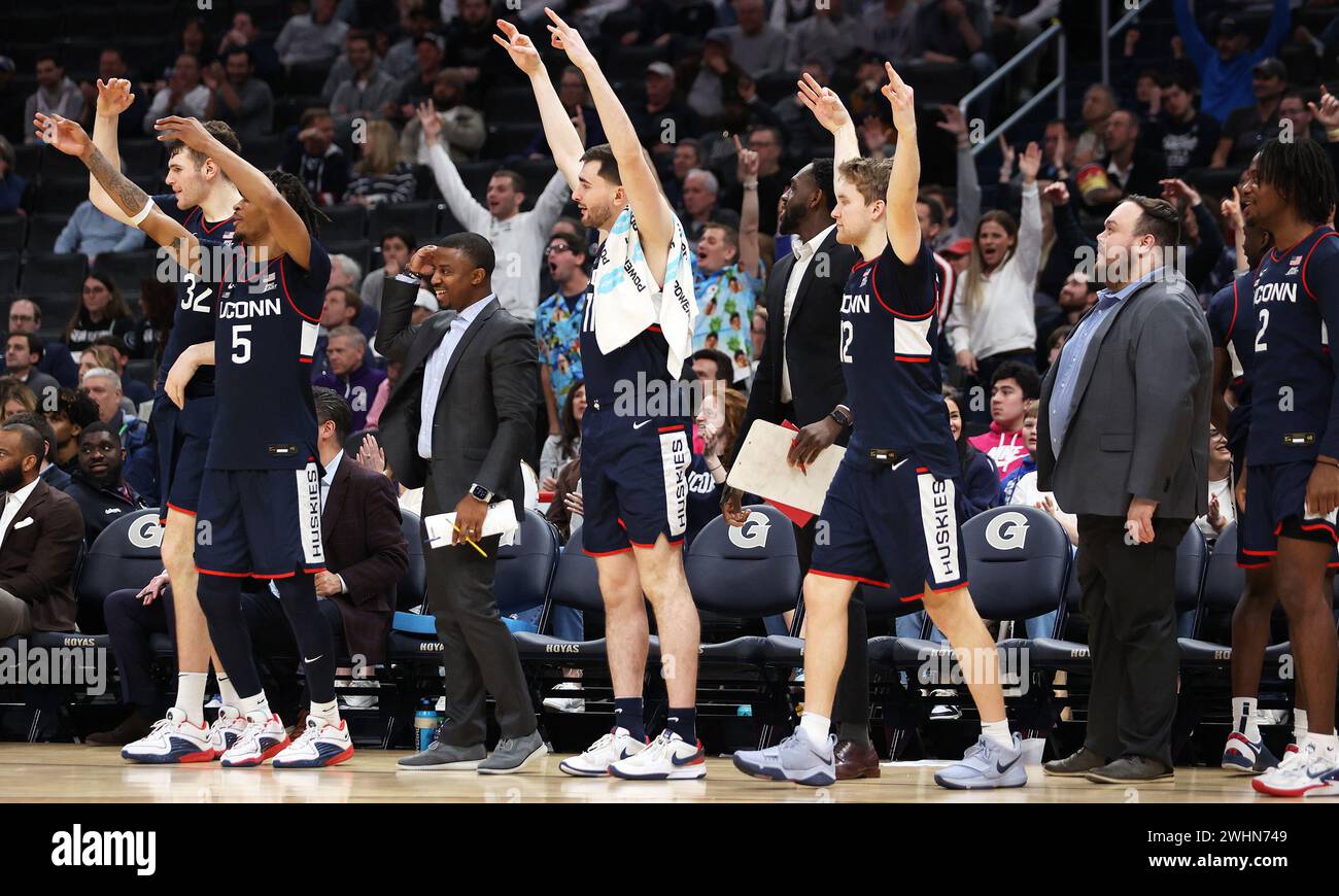 Washington DC, USA. 10th Feb, 2024. Connecticut Huskies players ...