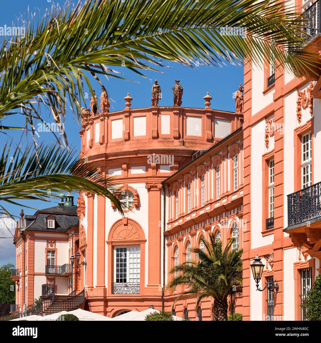 Biebrich Castle with the rotunda from the Rhine side, Wiesbaden, Hesse ...