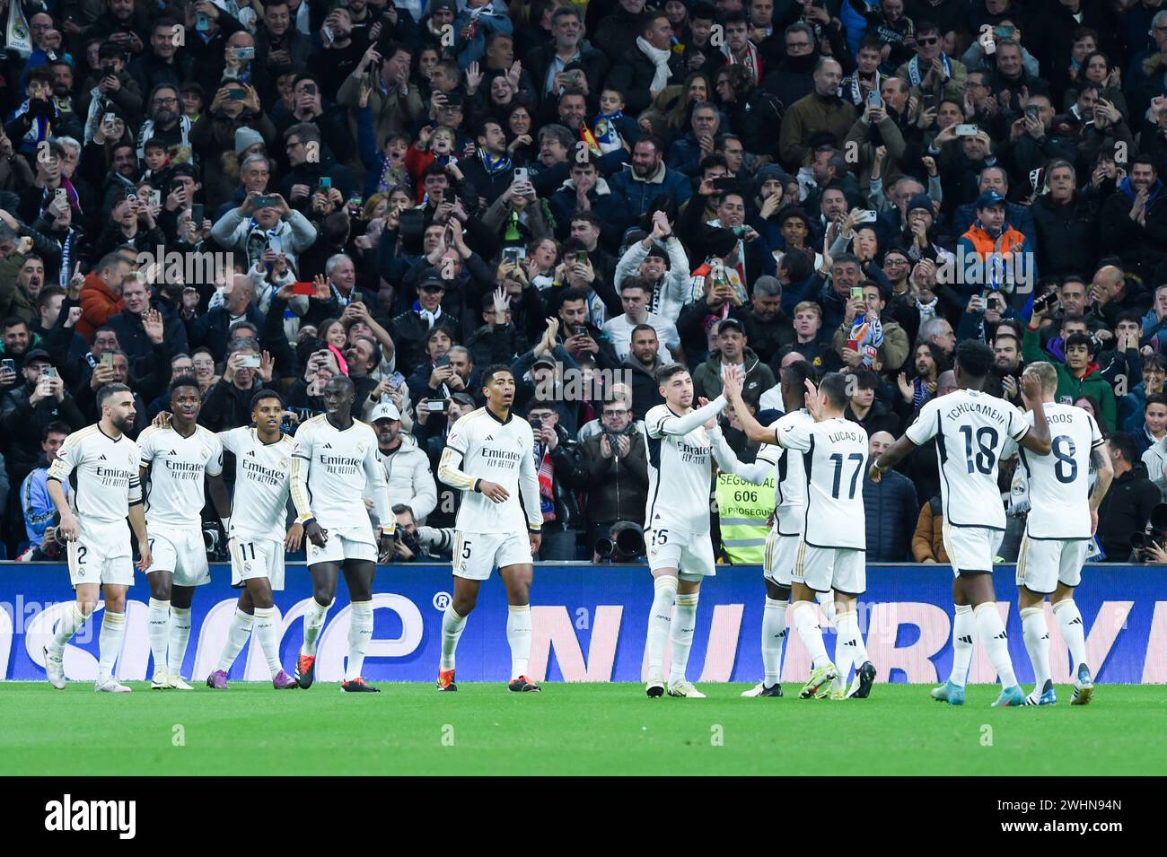 Madrid, Spain. 10th Feb, 2024. Real Madrid's players celebrate a goal ...