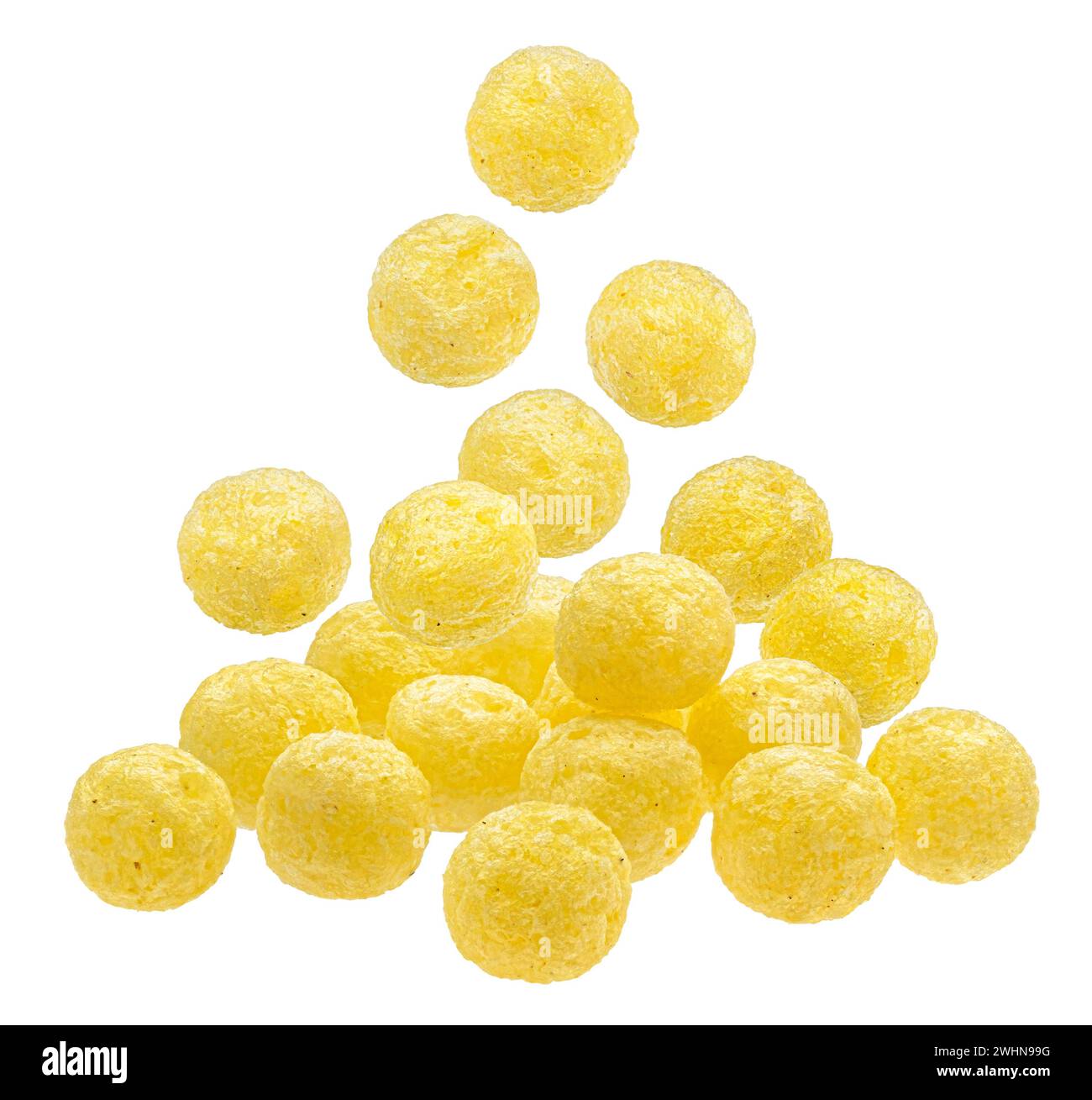 Falling corn balls isolated on white background with clipping path ...