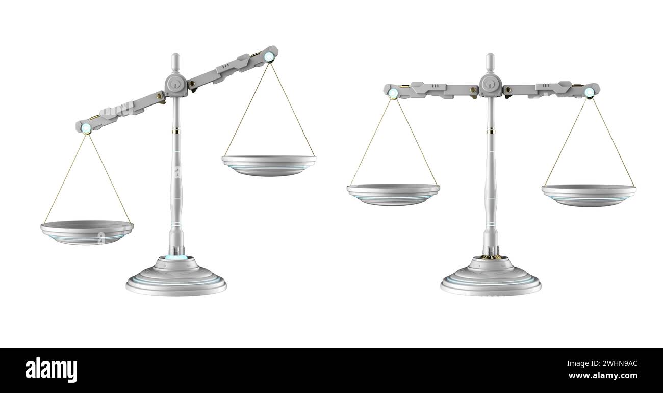 3d rendering white law scale with modern design isolated on white Stock ...
