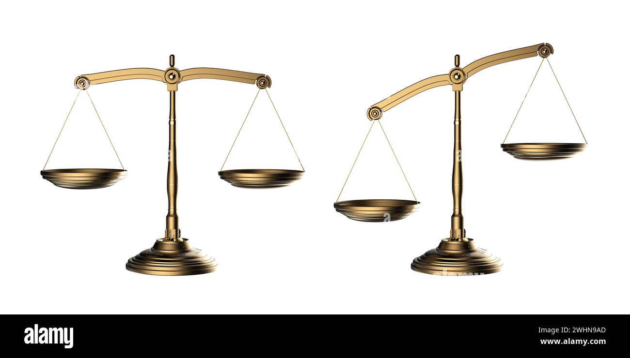 3d rendering golden law scale with modern design isolated on white ...