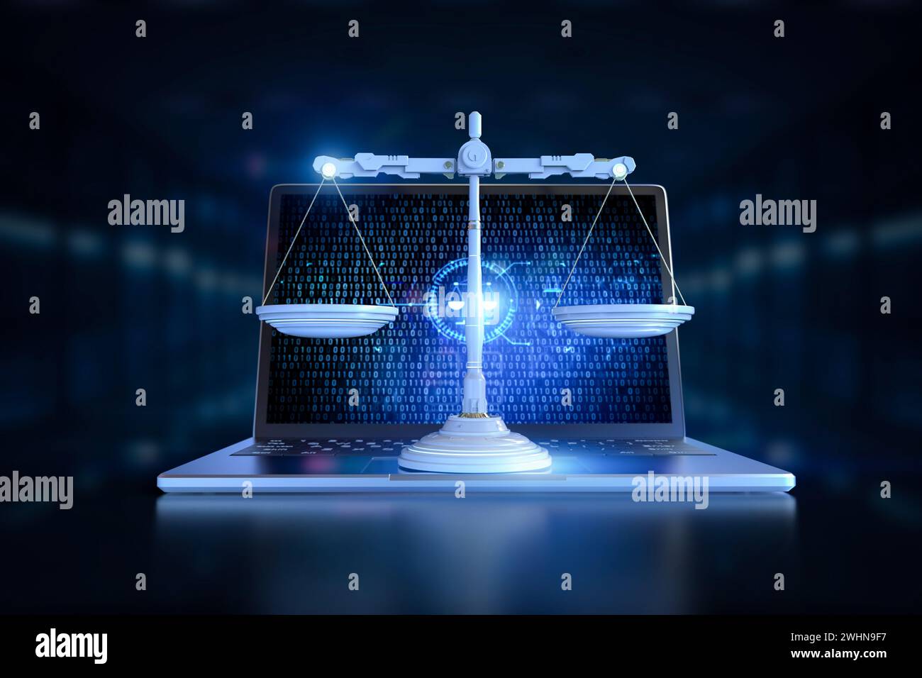 3d rendering blue law scale with graphic interface display Stock Photo ...