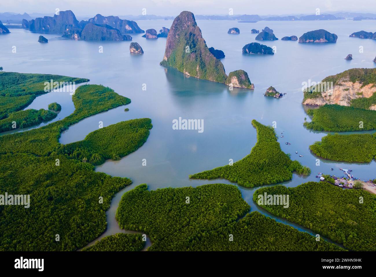 Sametnangshe, view of mountains in Phangnga Bay with mangrove forest in ...