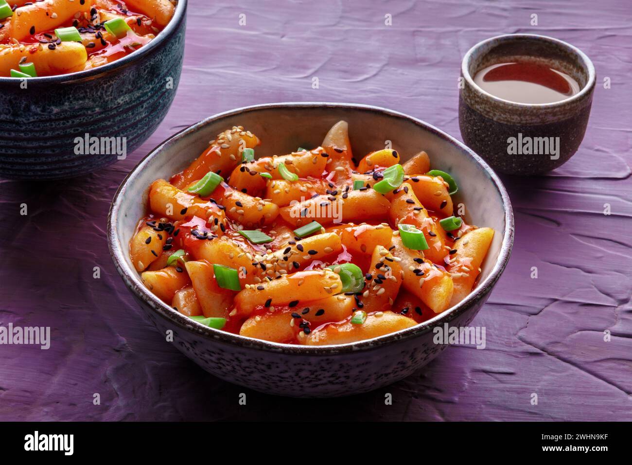 Tteokbokki or topokki and rabokki, Korean street food, spicy rice cakes ...