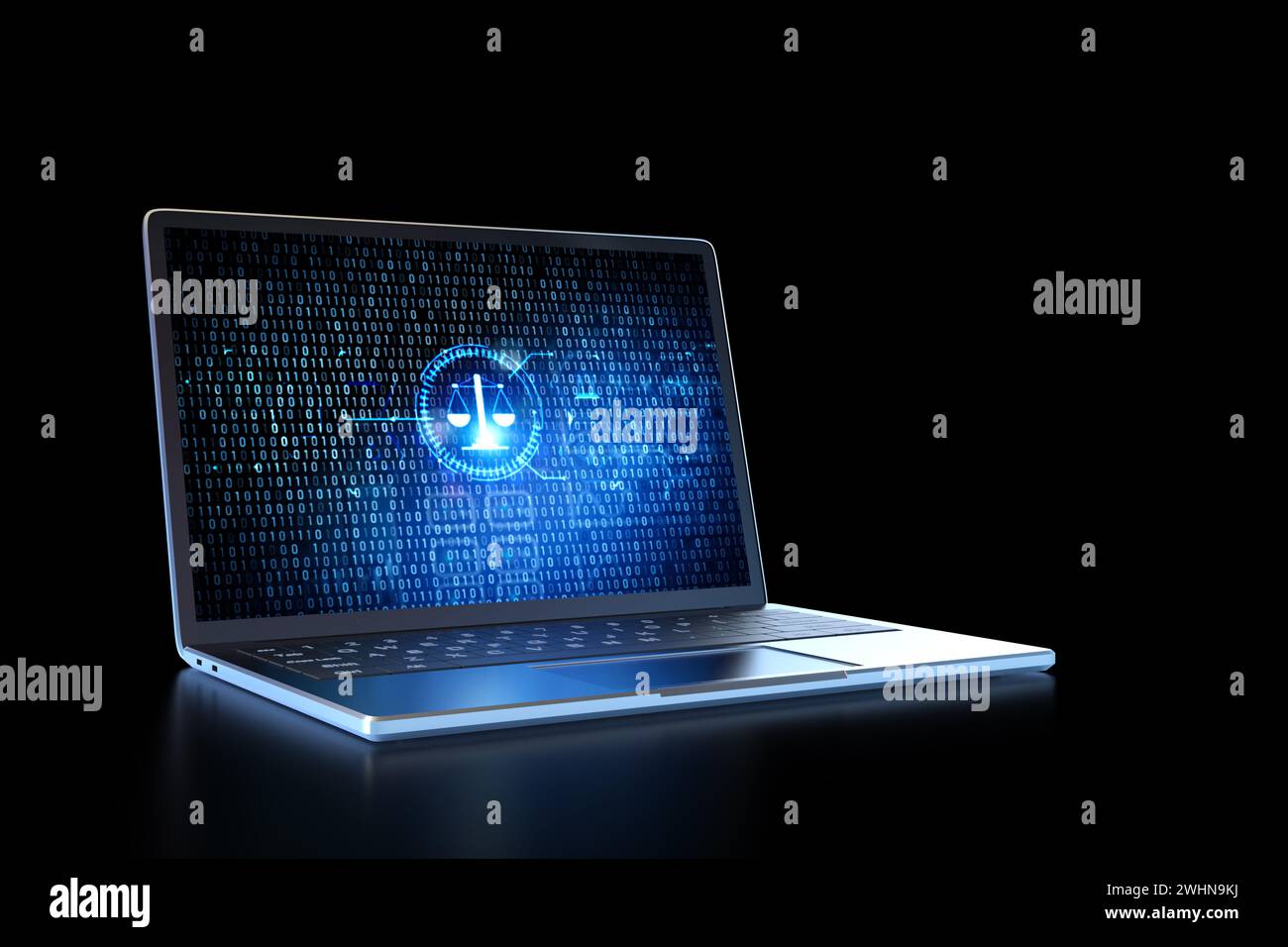 Law scale graphic interface display on 3d rendering laptop computer ...