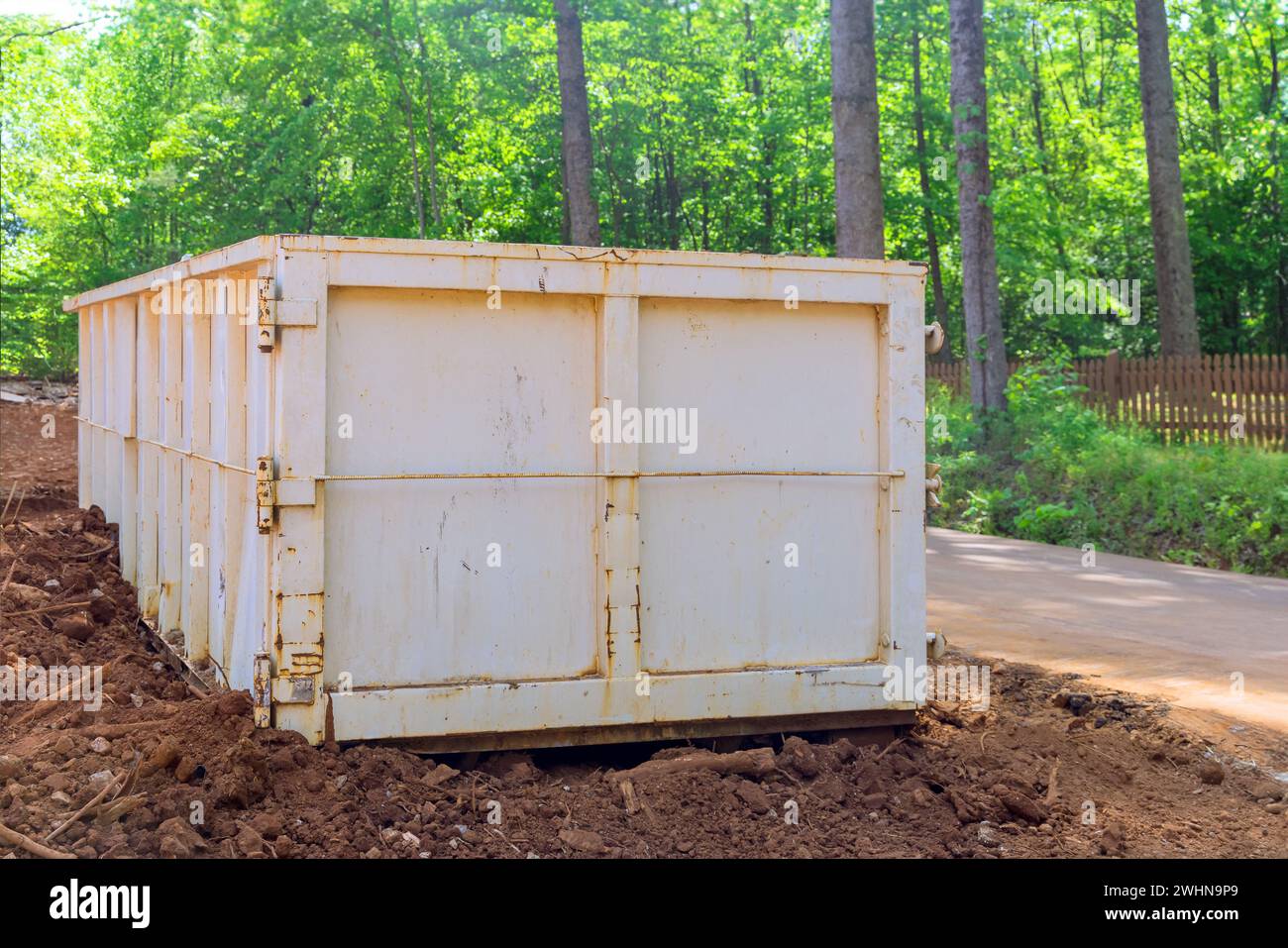 Construction site has metal container dumpster for junk waste Stock ...