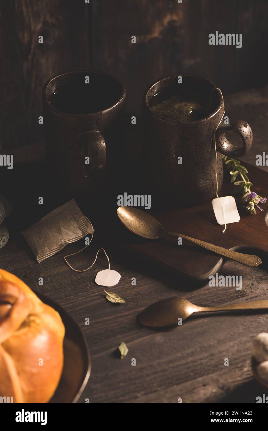 Easter eggs and tea Stock Photo - Alamy