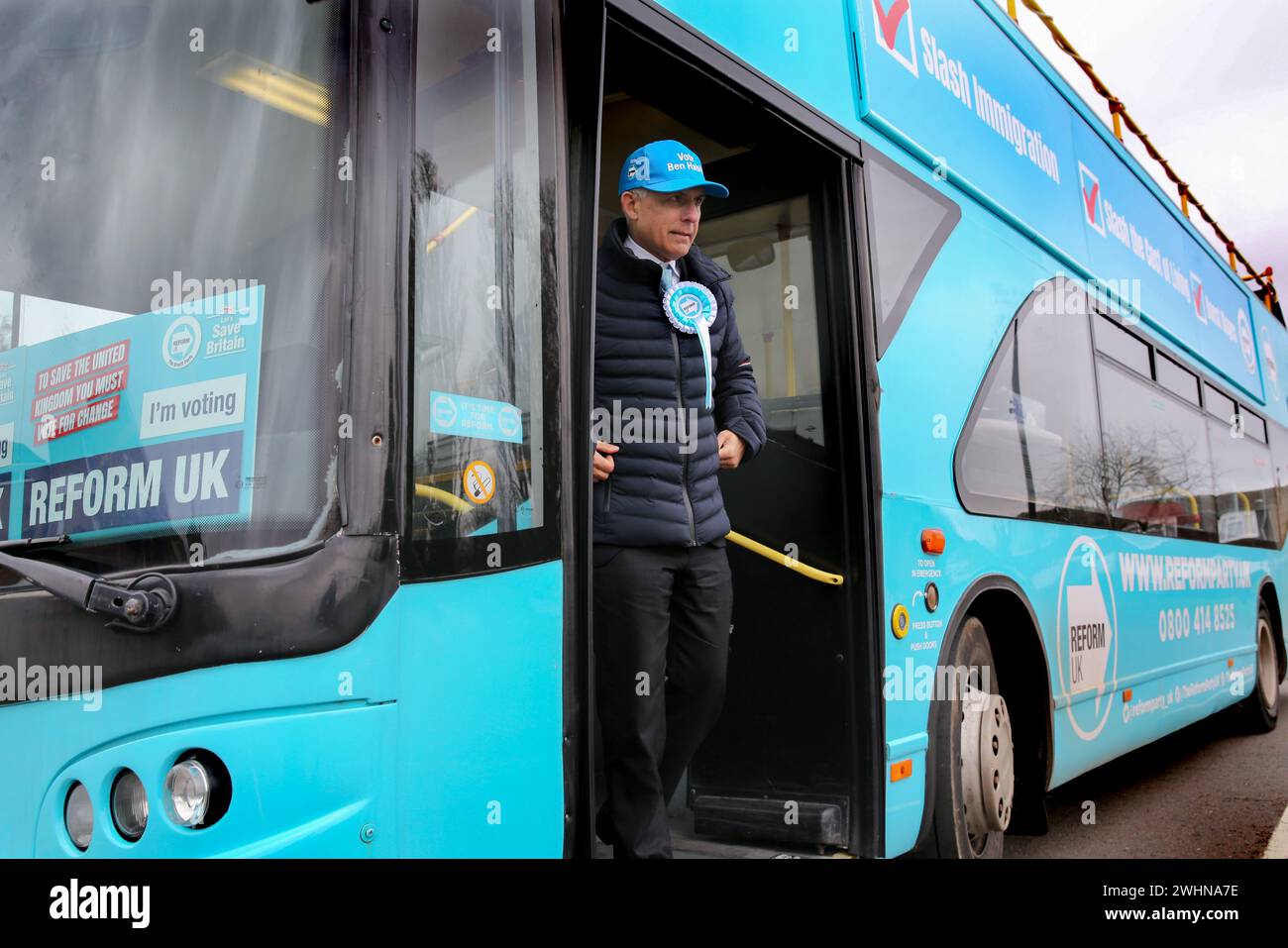 Candidate Ben Habib leaves the Reform UK battle bus. Ben Habib ...