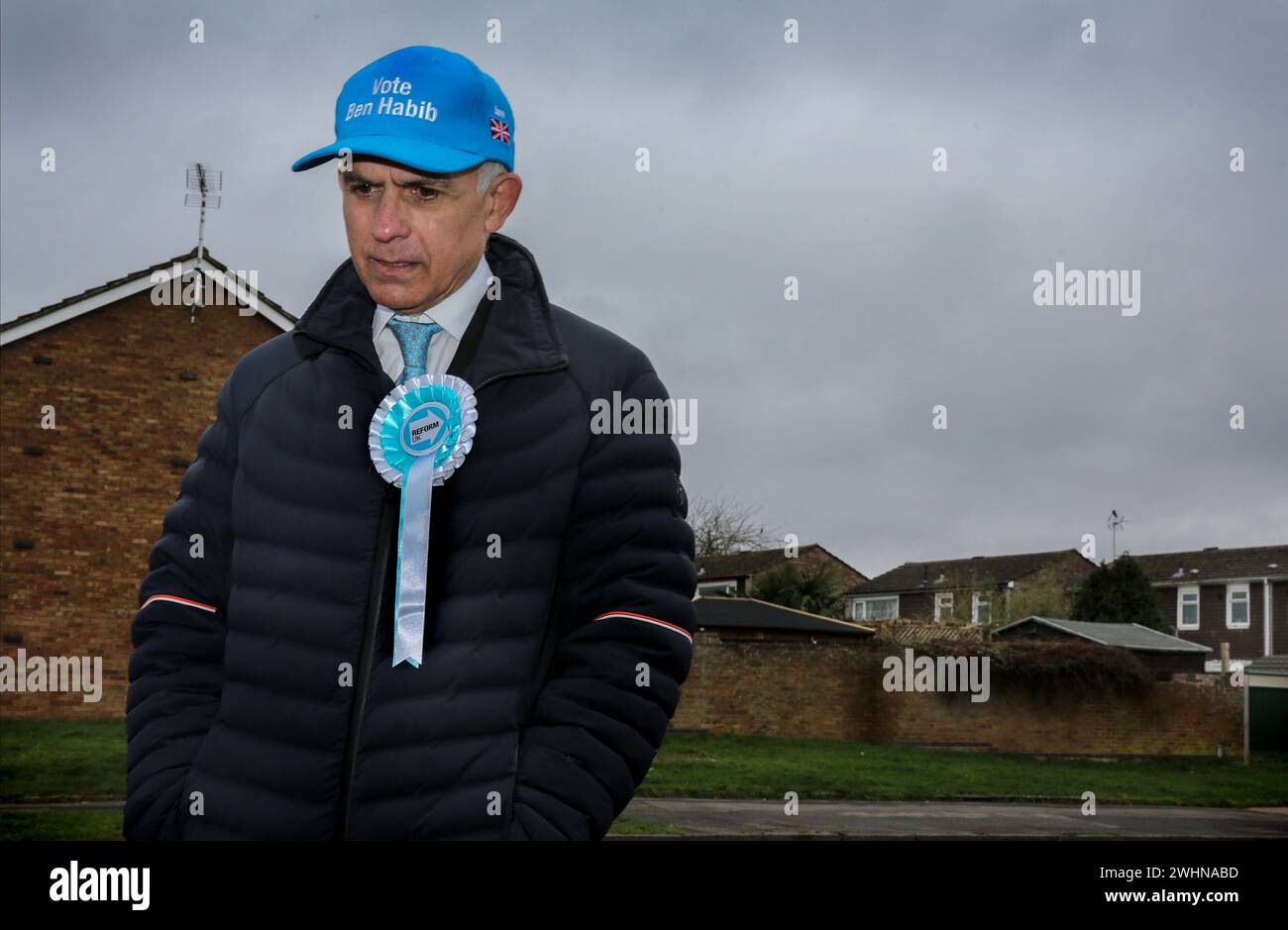 Wellingborough, UK. 10th Feb, 2024. Candidate Ben Habib takes a moment ...