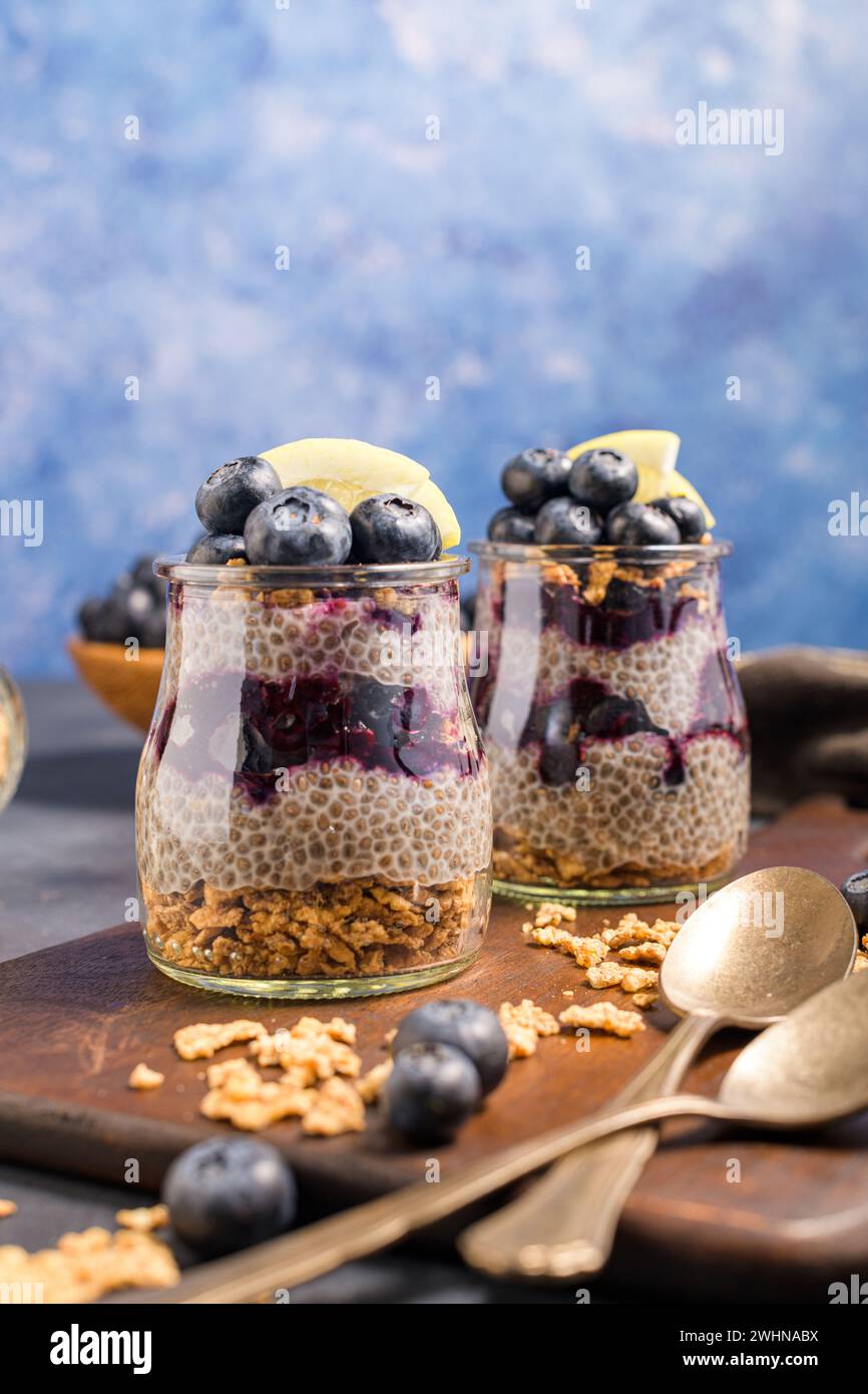 Chia seeds pudding blueberry hi-res stock photography and images - Alamy