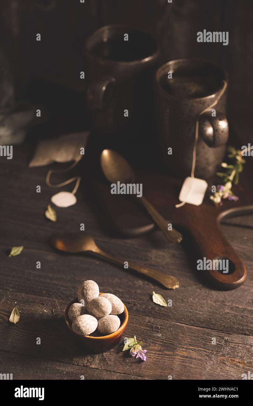 Easter eggs and tea Stock Photo - Alamy
