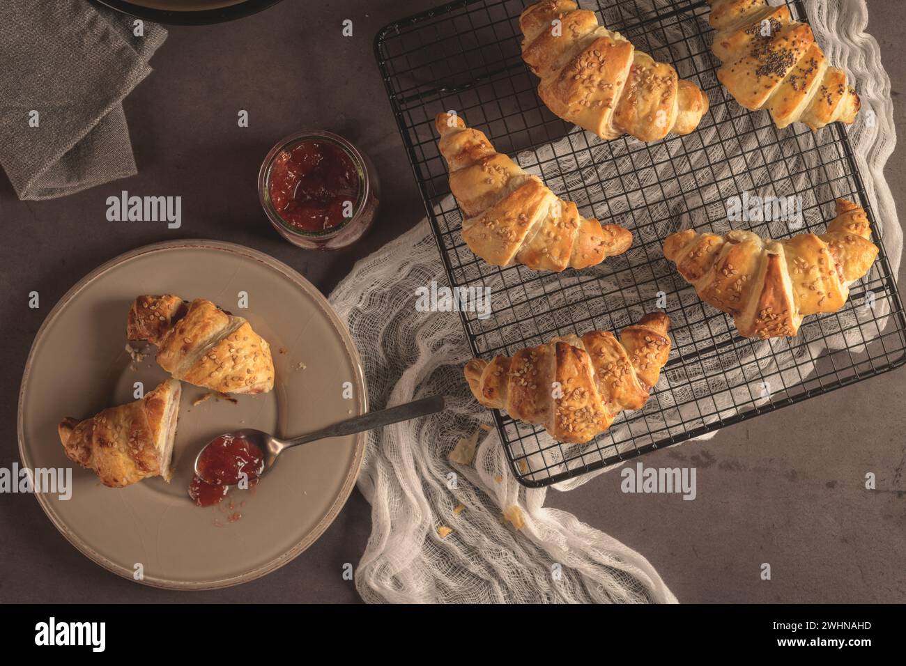 Baked croissant jar strawberry hi-res stock photography and images - Alamy