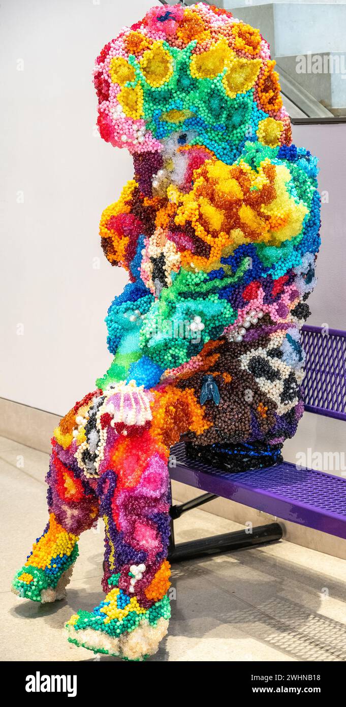 Raul de Nieves colorful beaded sculpture of a seated parrot in the ...