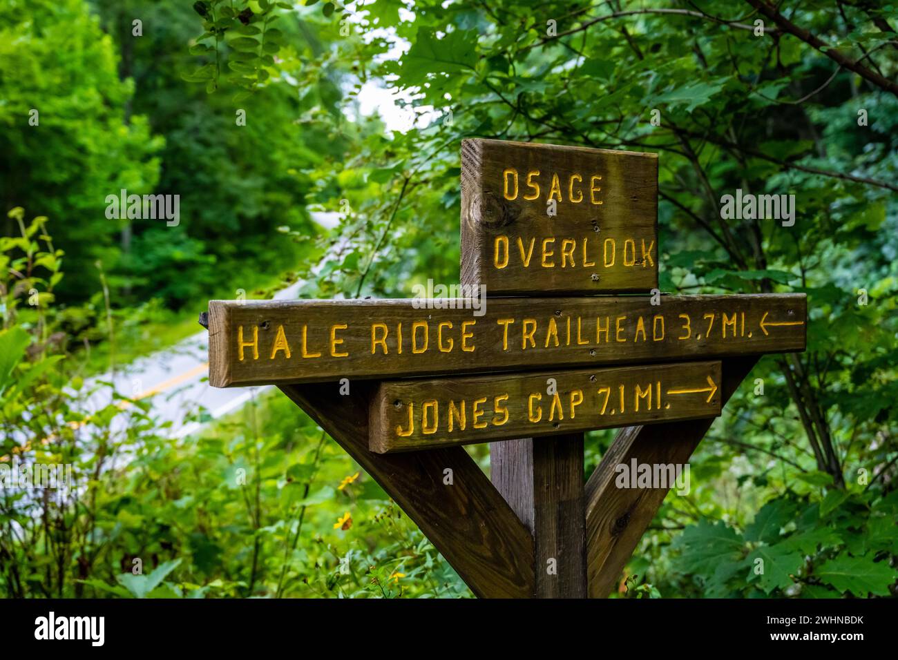 A description board for the trail in Highlands, North Carolina Stock ...