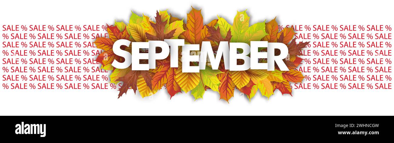 Autumn foliage on the white background, with percents and the text ...