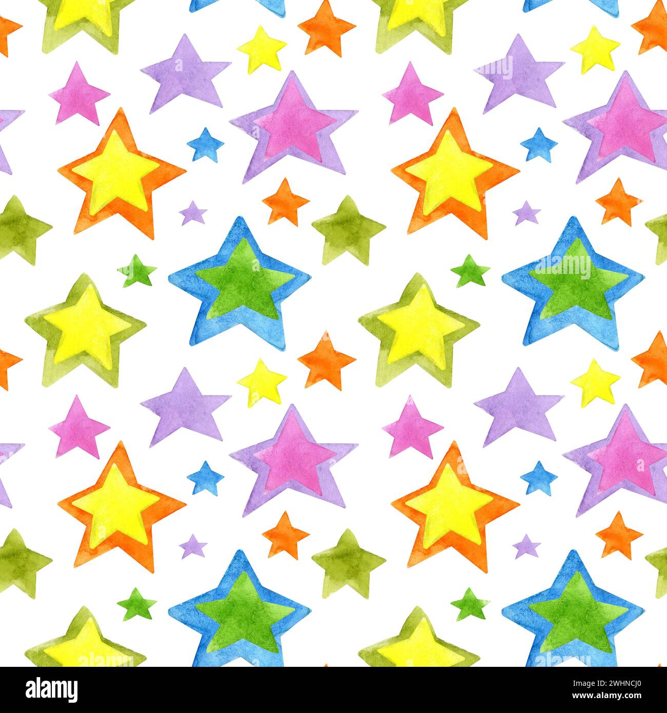 Watercolor illustration of a pattern of celestial bodies. Multicolored ...