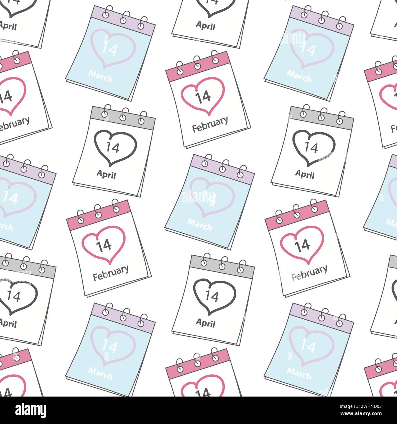 Seamless pattern of calendar pages with 14 February, 14 March and 14 ...