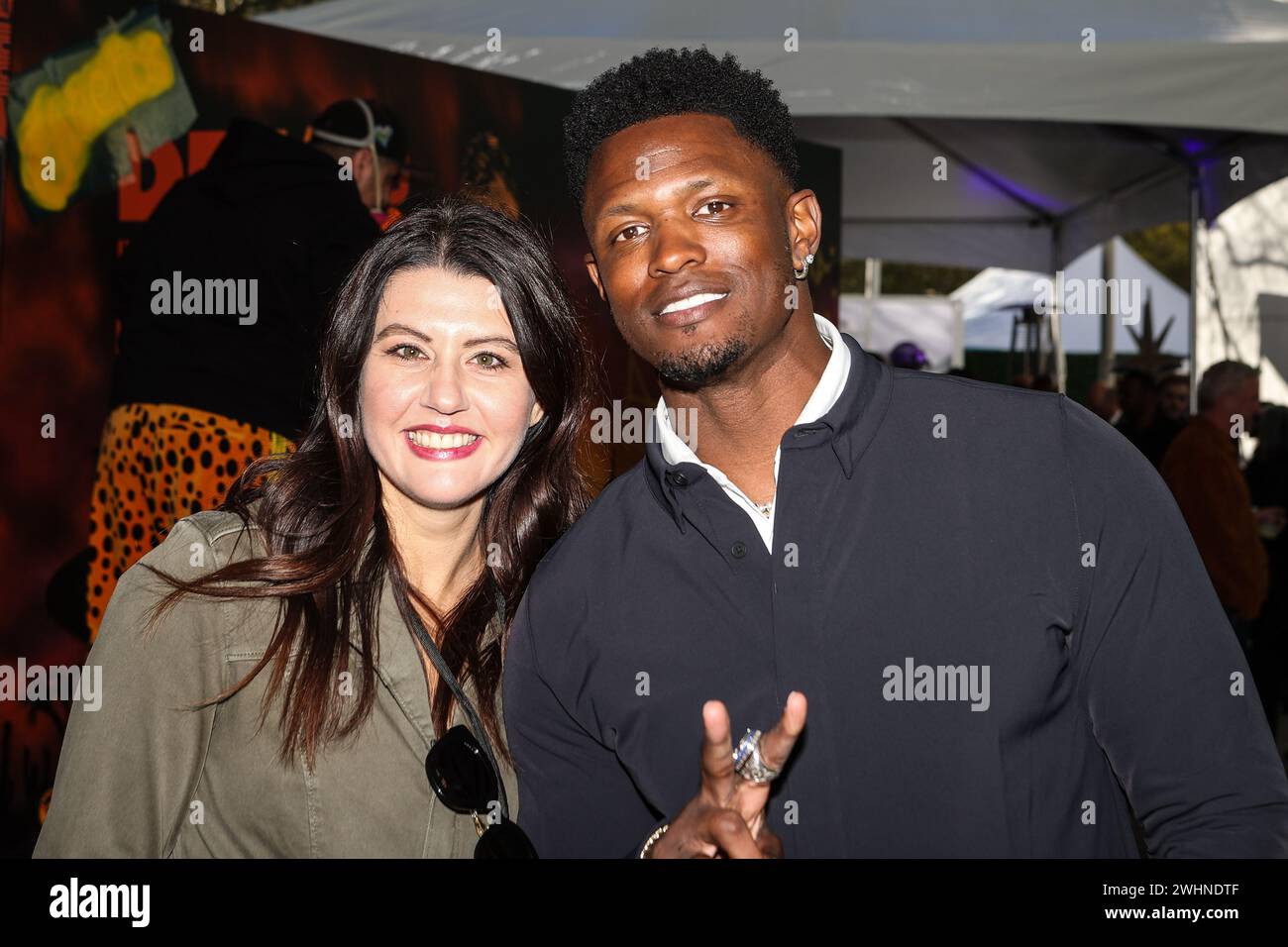 February 10, 2024: (R) Retired NFL player Will Blackmon poses for a ...