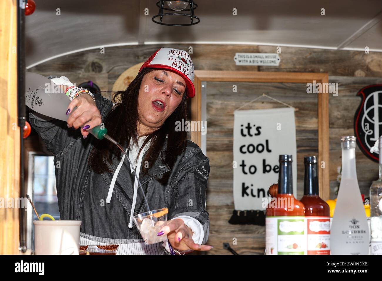 Las Vegas, NV, USA. 10th Feb, 2024. A mobile refreshment trailer serves ...