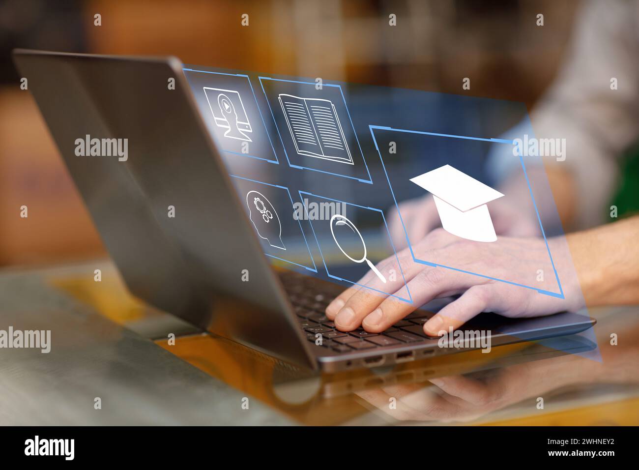 E-learning Education concept. Student schoolar learn lesson online ...