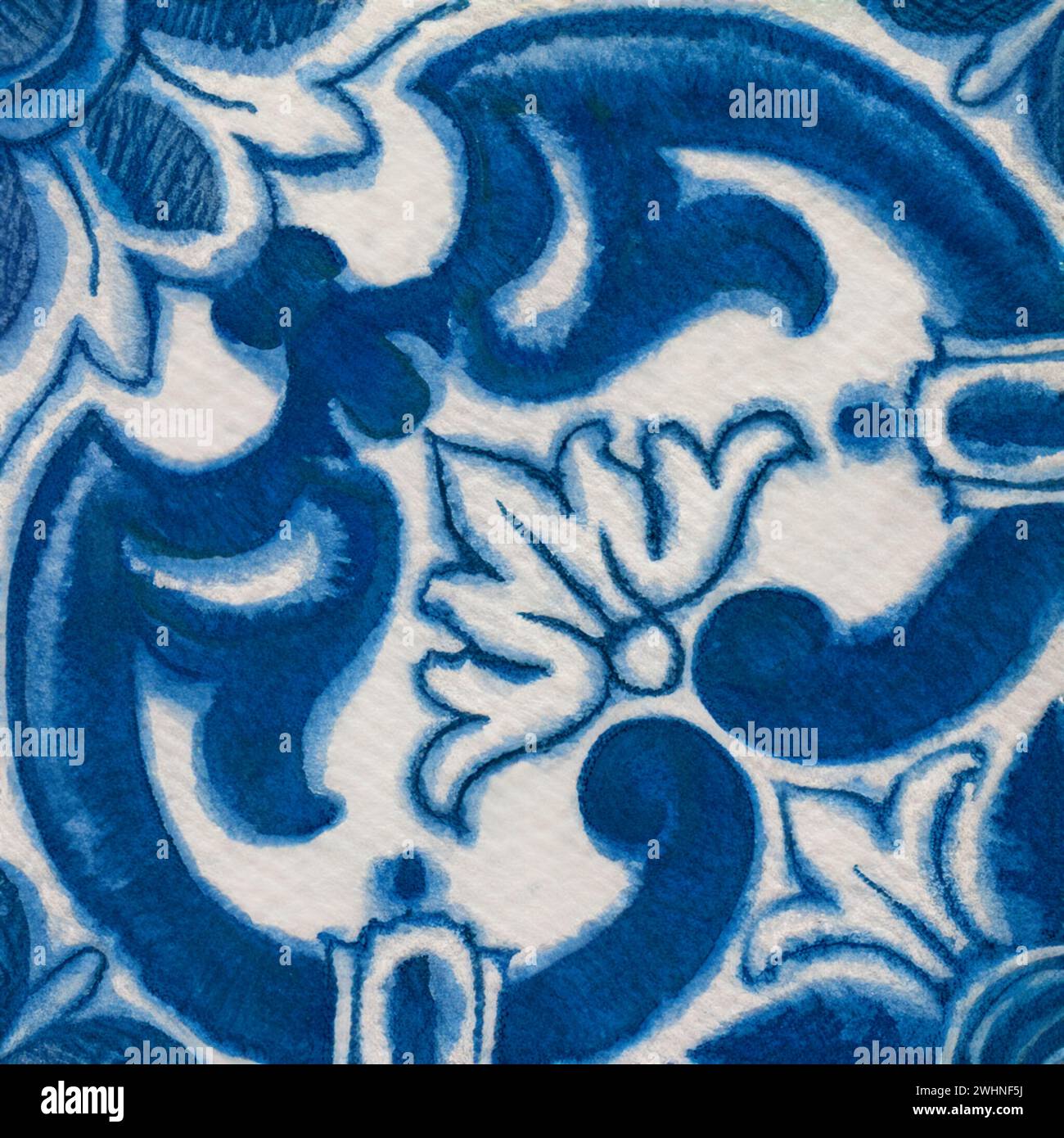 Watercolor illustration of portuguese ceramic tiles pattern Stock Photo ...