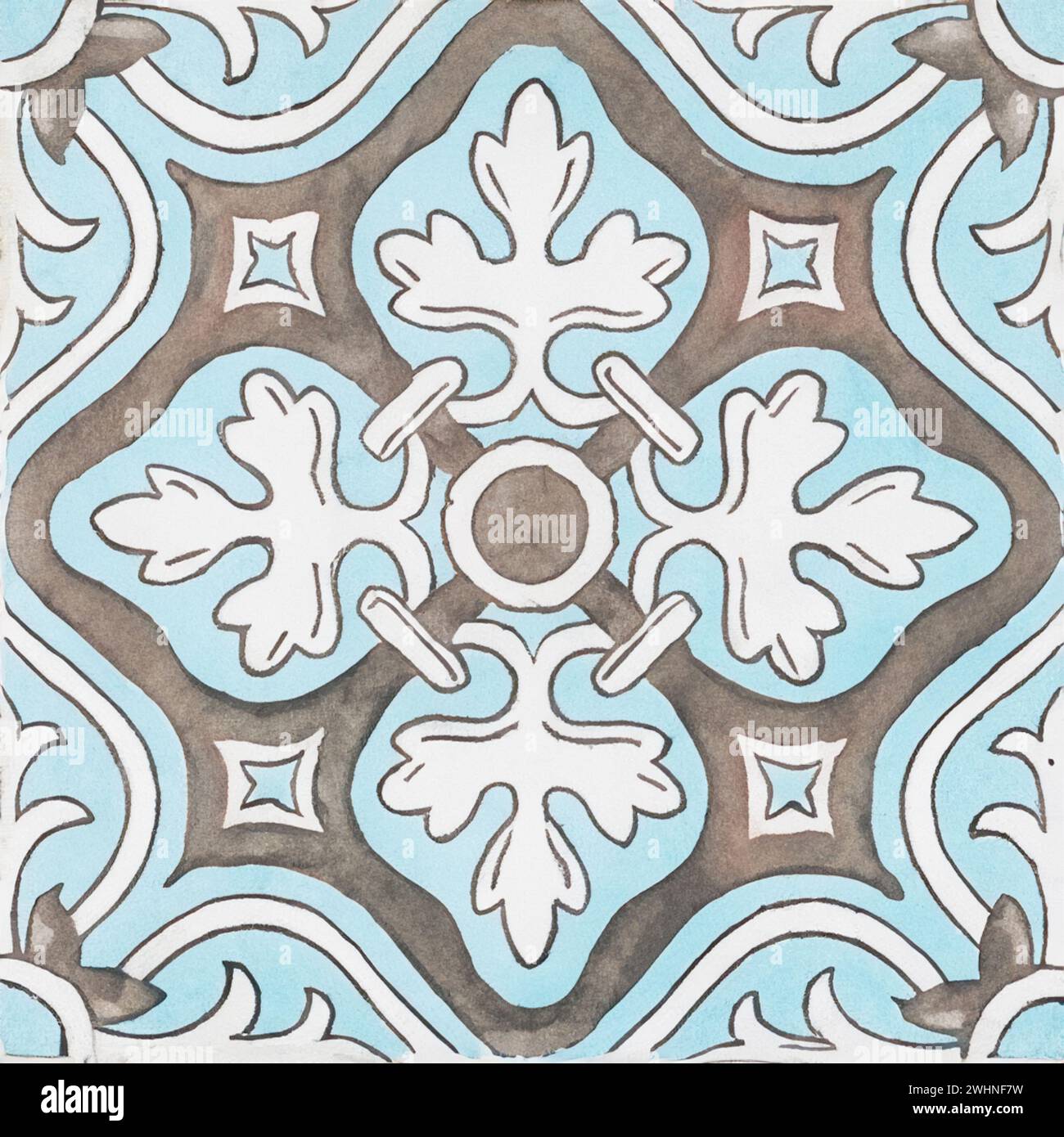 Watercolor illustration of portuguese ceramic tiles pattern Stock Photo ...