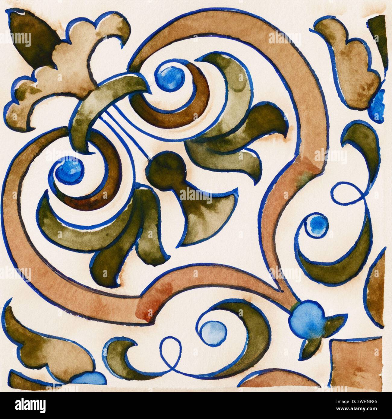 Watercolor illustration of portuguese ceramic tiles pattern Stock Photo ...
