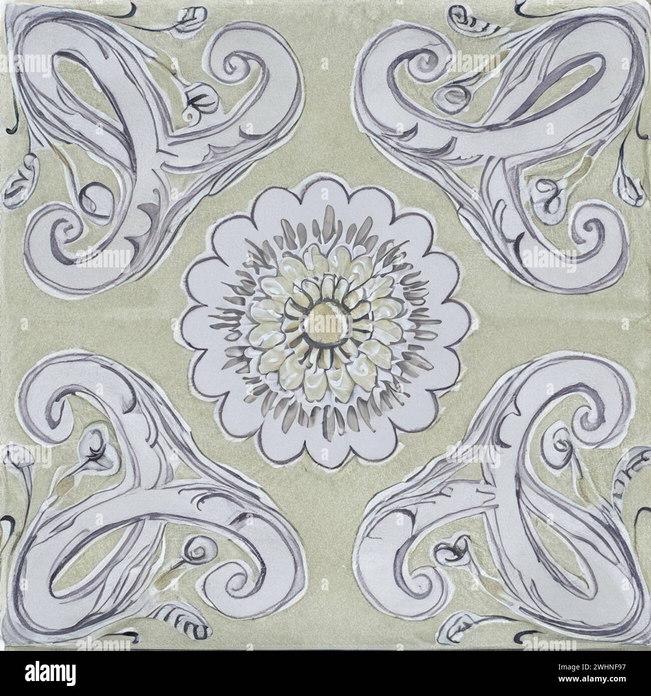 Watercolor illustration of portuguese ceramic tiles pattern Stock Photo ...