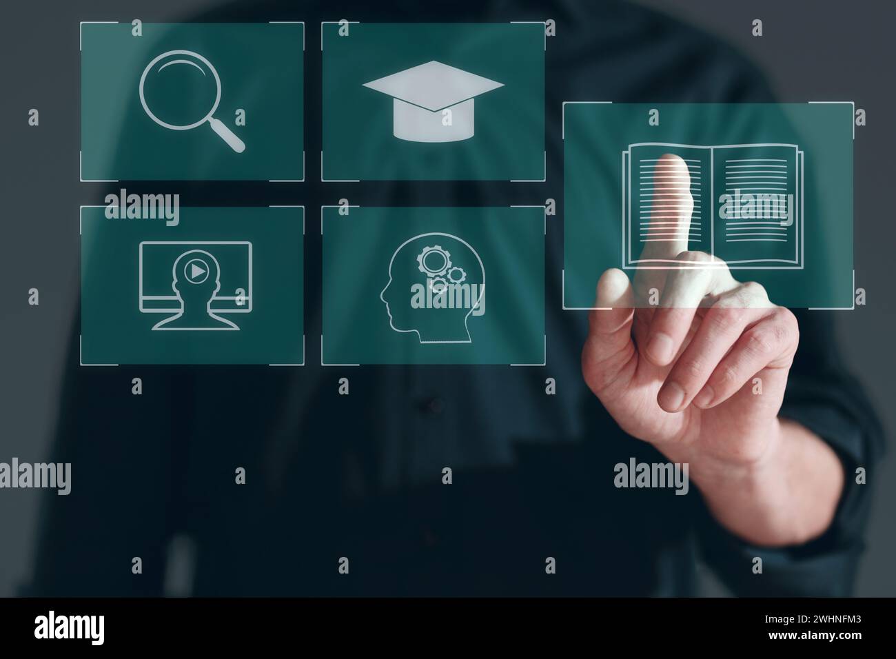 E-learning and Online Education concept. Student learning internet ...