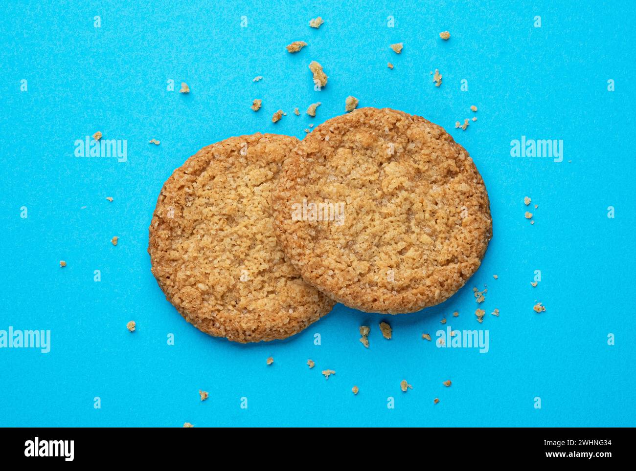 Two oatmeal cookies, top view with copy space Stock Photo - Alamy