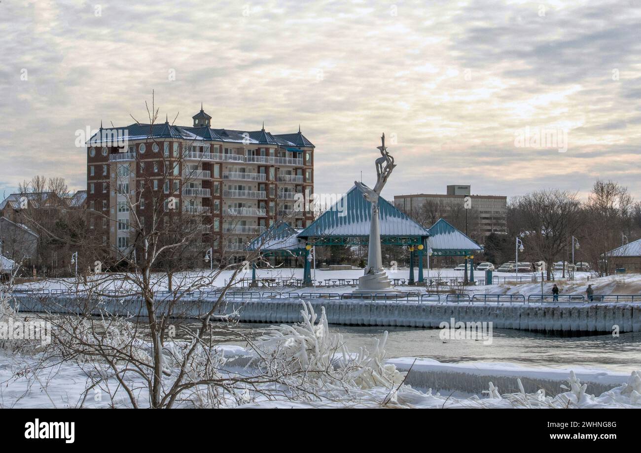 Frozen town on lake Michigan Stock Photo - Alamy