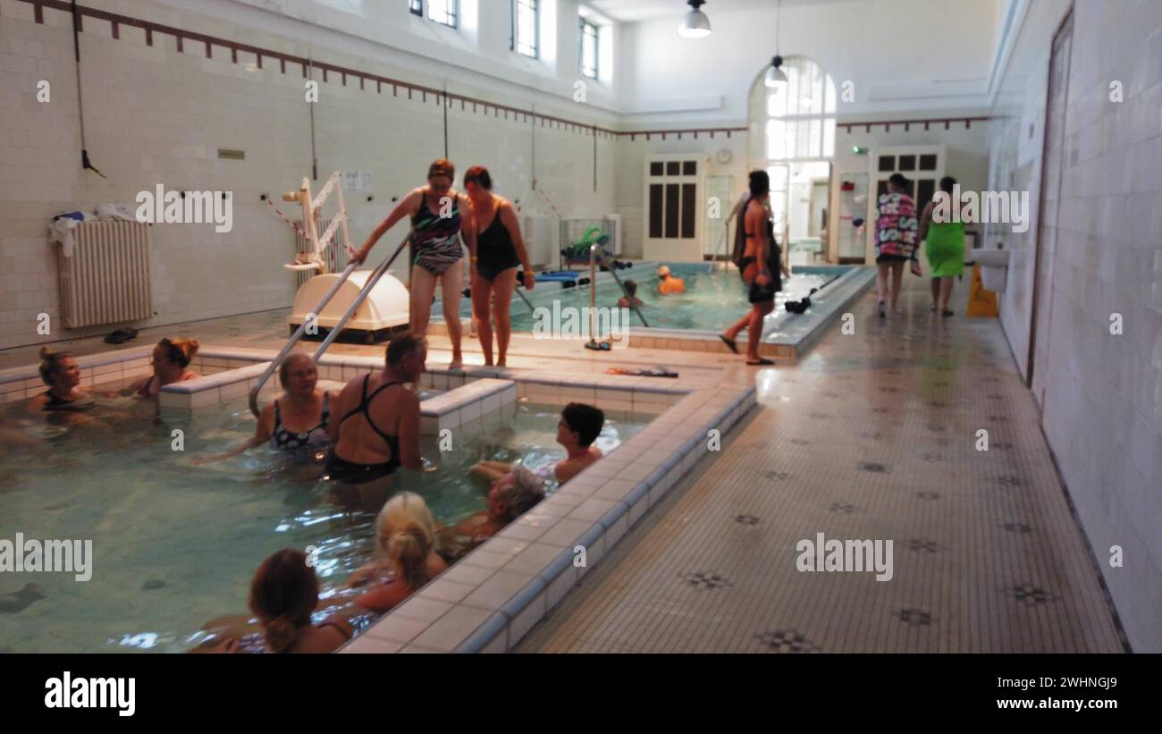 BUDAPEST, HUNGARY- October 2019: A lot of people visit Thermal bath ...