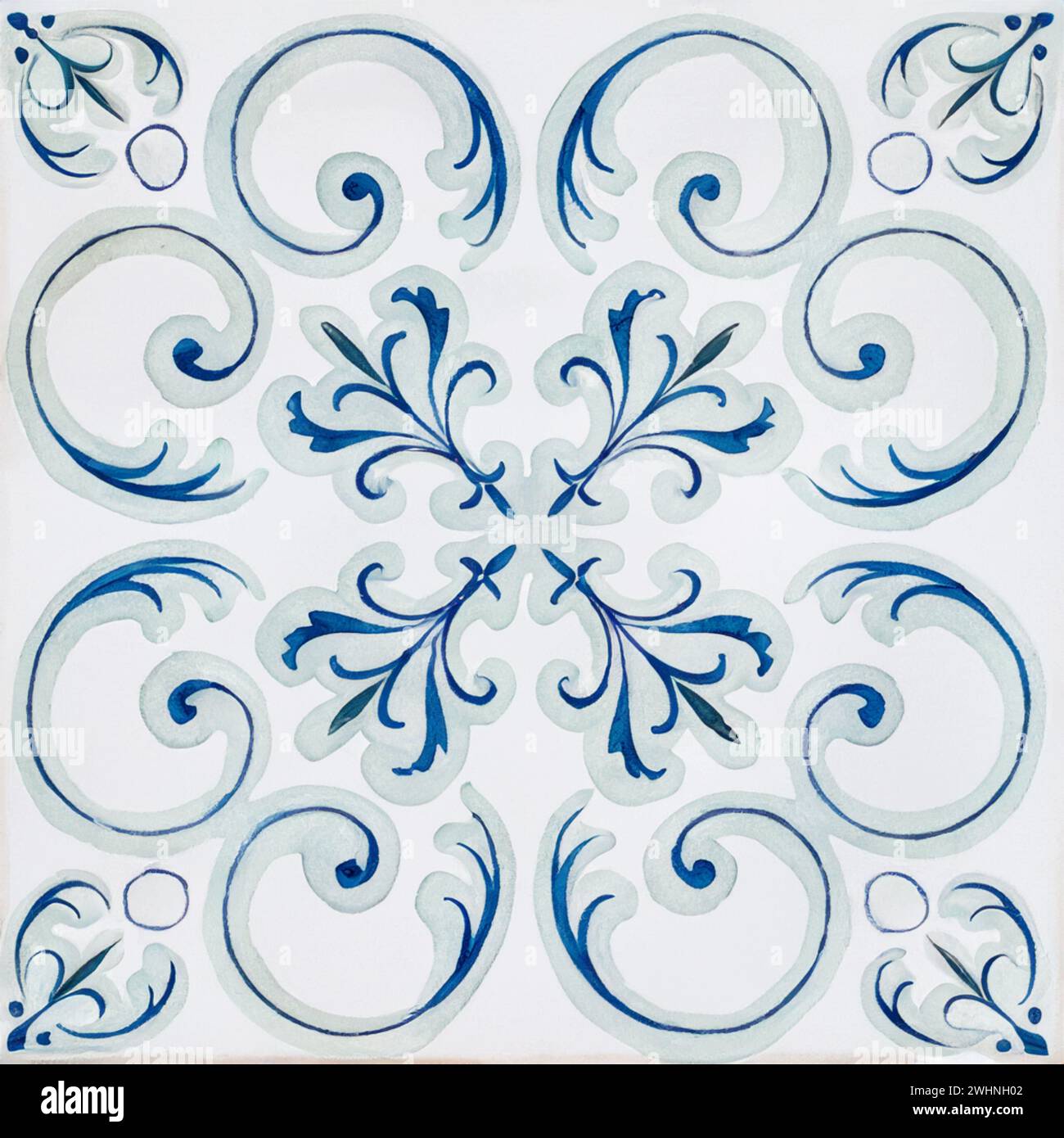 Watercolor illustration of portuguese ceramic tiles pattern Stock Photo ...
