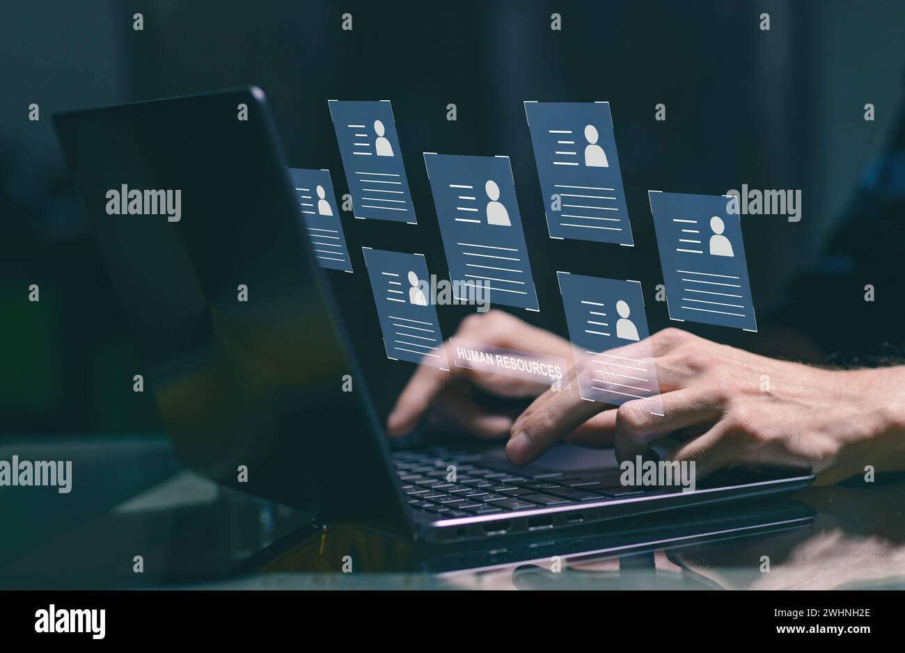 Human resources technology concept. HR manager choose personnel for ...