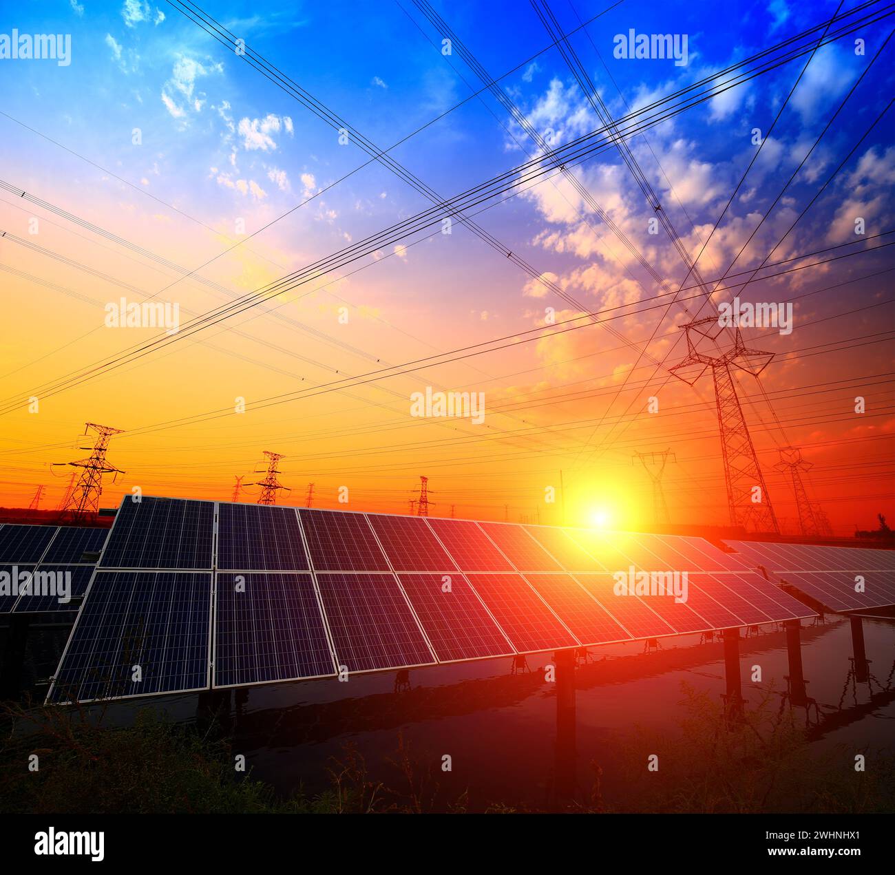 Solar panels and pylon Stock Photo - Alamy