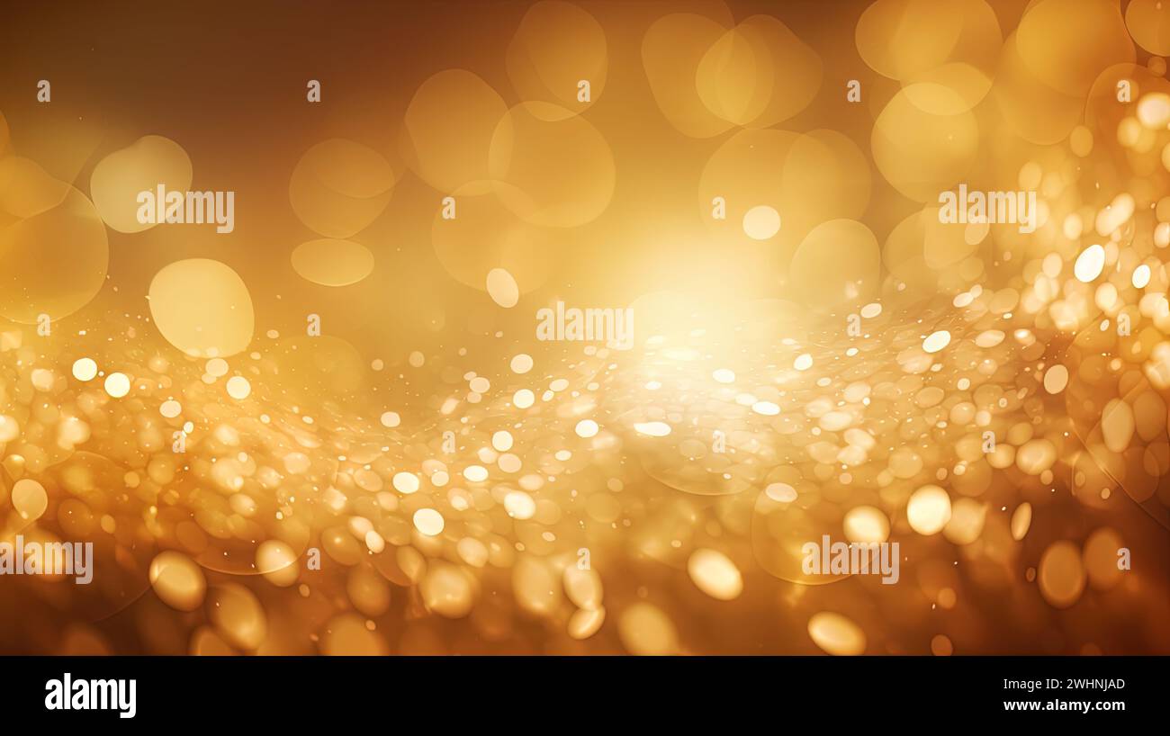 Gold glitters background. shimmering blur spot lights Bokeh Shiny gold light background texture ...