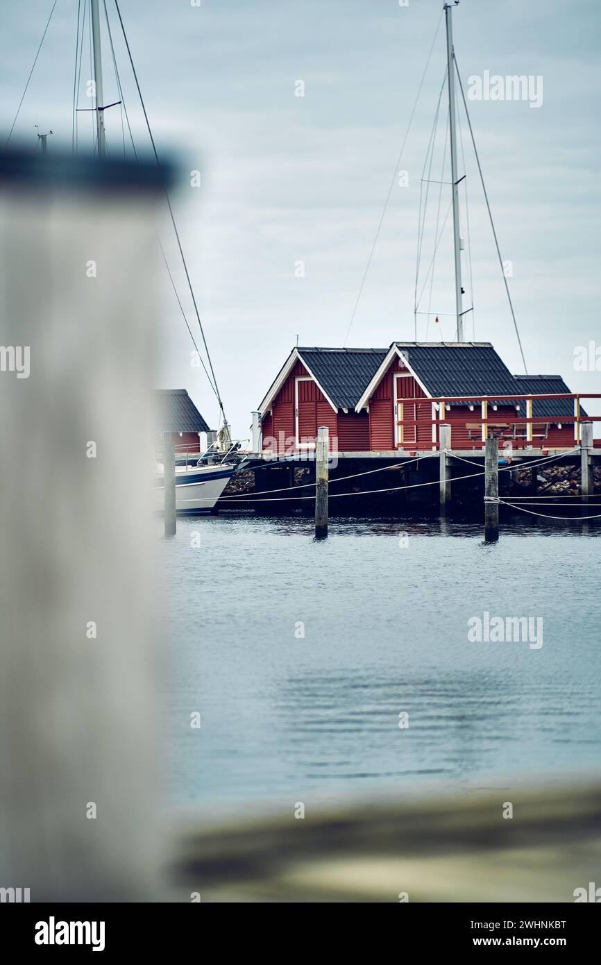 Tiny red houses at the Harbour of Struer, Denmark Stock Photo - Alamy