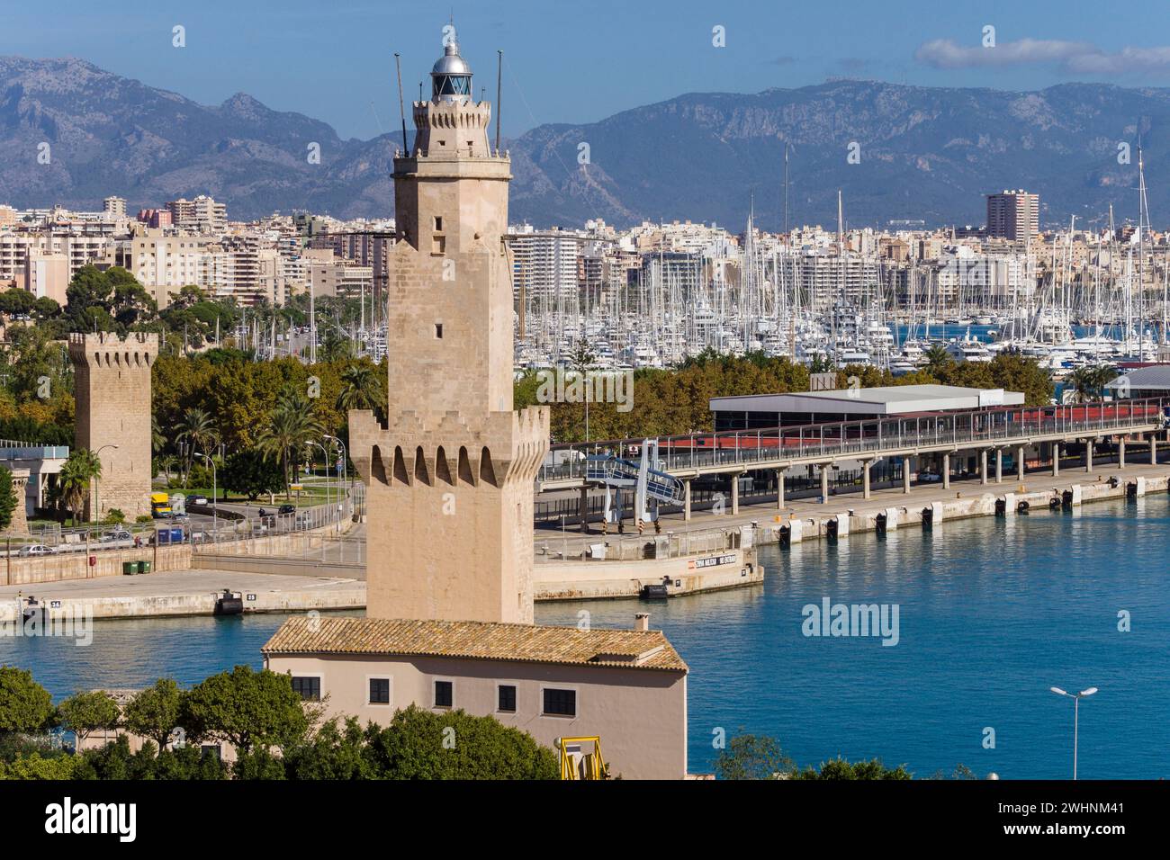 Paraires tower and Signal Tower of Porto Pi lighthouse Stock Photo - Alamy