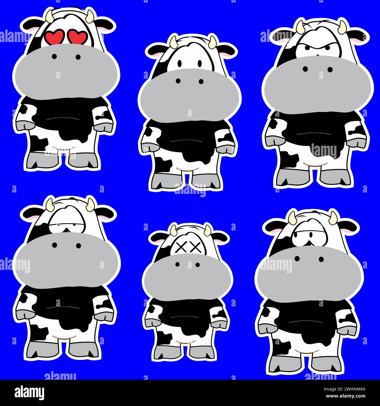 funny chibi cow child cartoon expressions collection set pack in vector ...